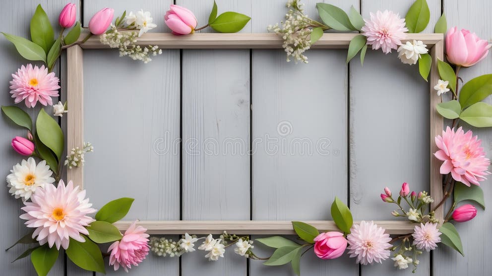 Spring Themed Border Frame on Rustic Pastel Gray Ai Generated Stock ...