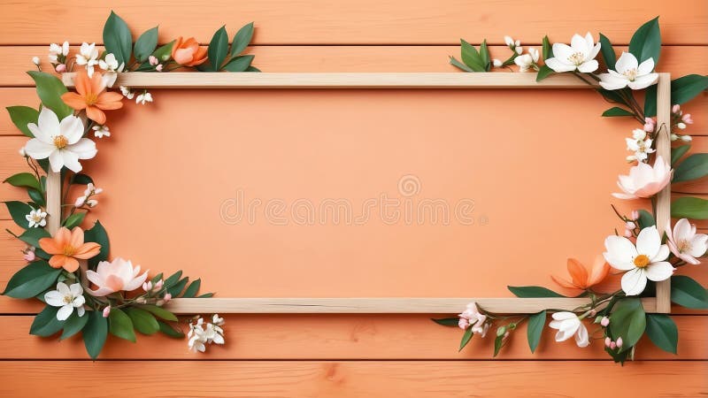 Spring Themed Border Frame on Rustic Pastel Oran Ai Generated Stock ...