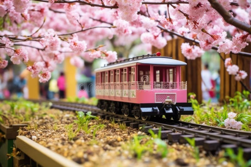 Spring-themed Mini Railway Encased with Cherry Blossom Stock Photo ...
