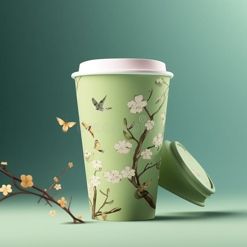 Spring-themed Minimalistic Paper Cup Design Stock Illustration ...