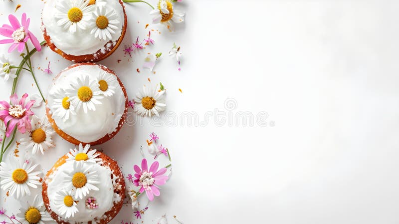 Easter Celebration with Decorated Cupcakes and Spring Flowers on a ...