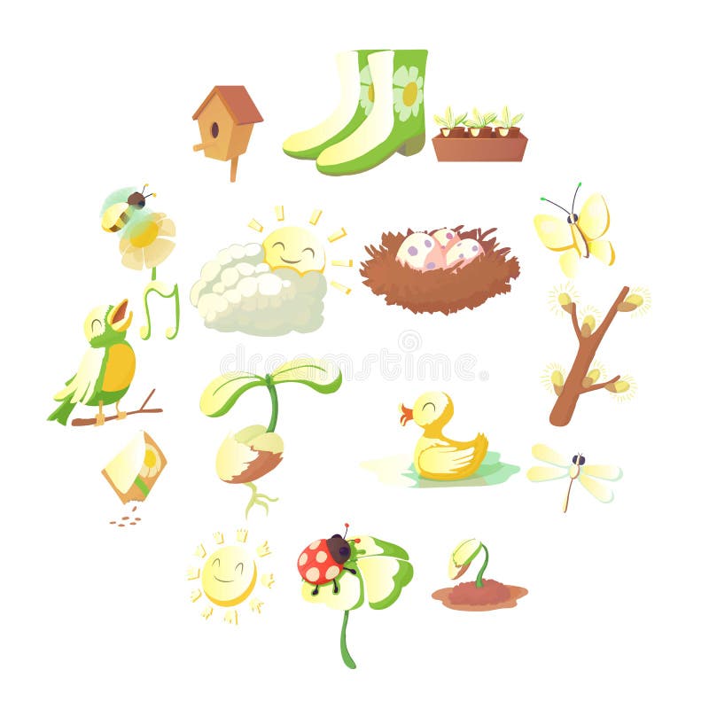 Spring Things Icons Set, Cartoon Style Stock Vector - Illustration of ...