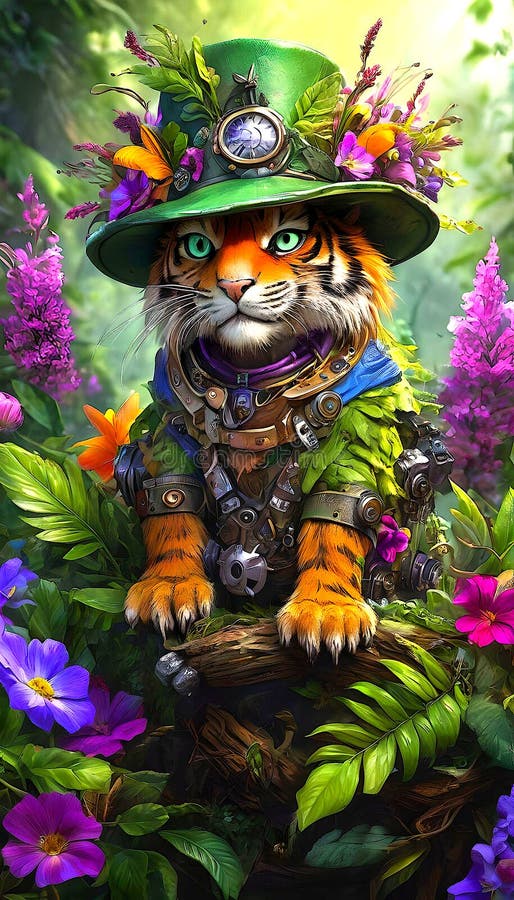 Spring Tiger cub stock illustration. Illustration of animal - 352977979
