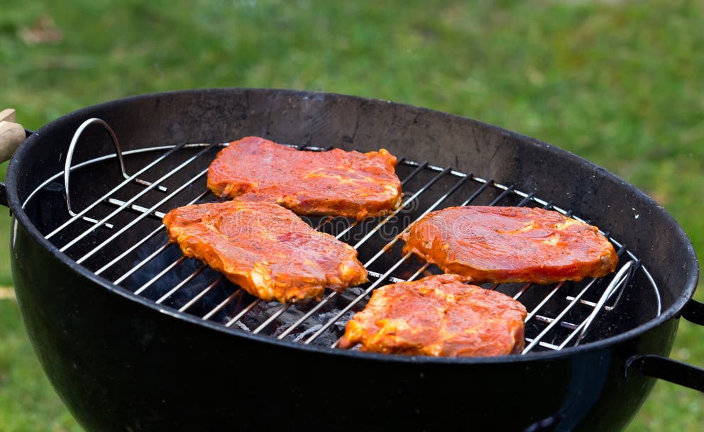 Spring Time,Barbecue in the Garden with Steaks Stock Image - Image of ...