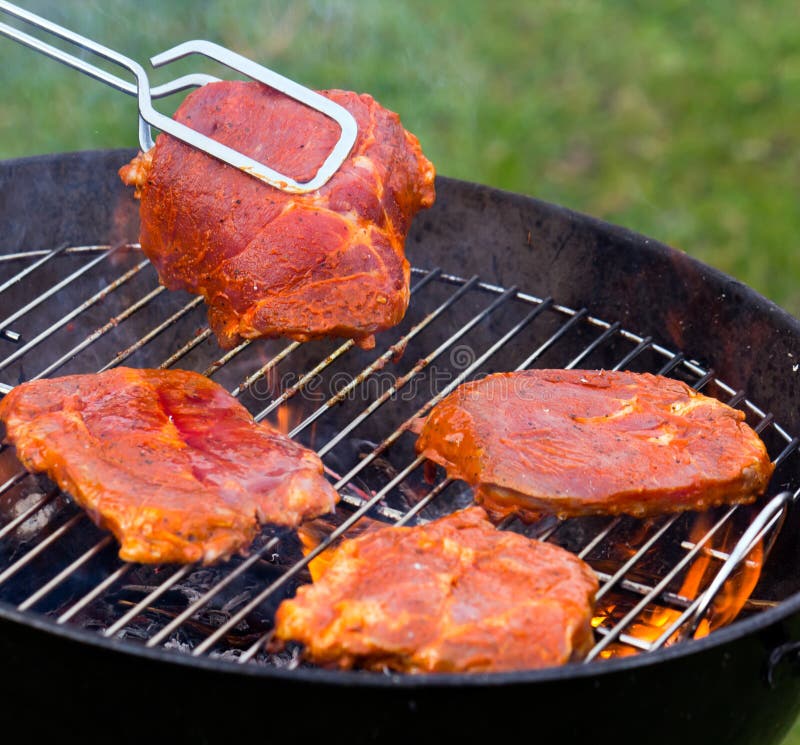 Spring Time,Barbecue in the Garden with Steaks Stock Image - Image of ...