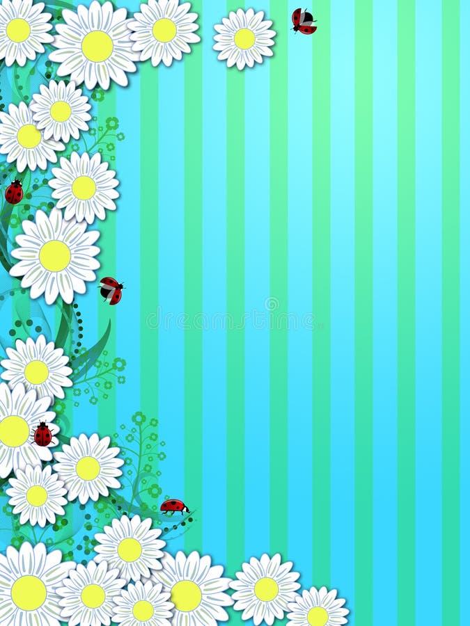 Spring Time Daisies Ladybugs Vertical Background Stock Illustration ...