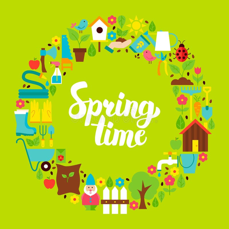 Spring Time Flat Circle stock vector. Illustration of equipment - 90269118