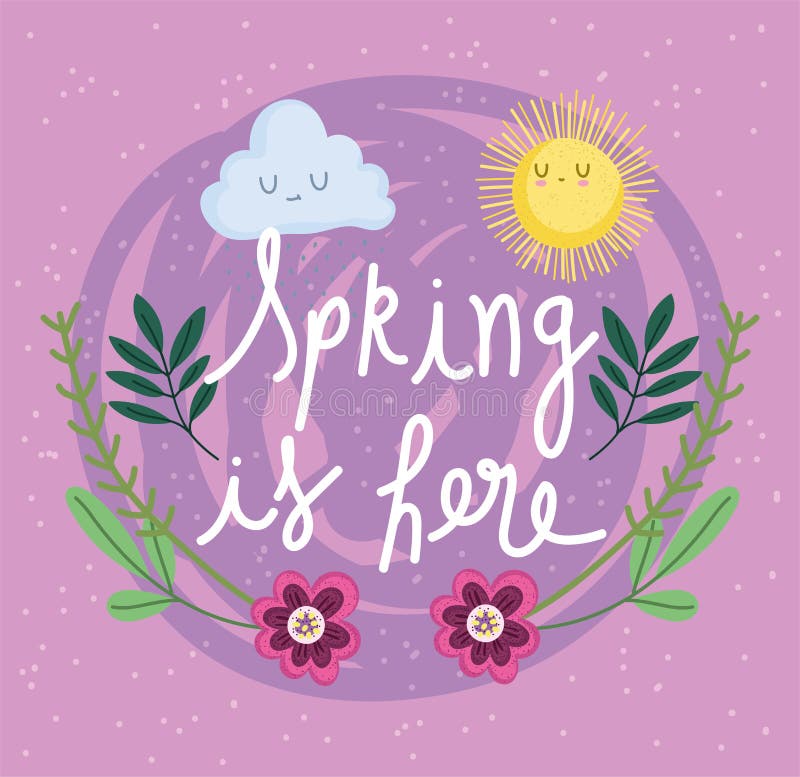 Spring Time Flowers Sun Cloud Cartoon Cute Stock Vector - Illustration ...