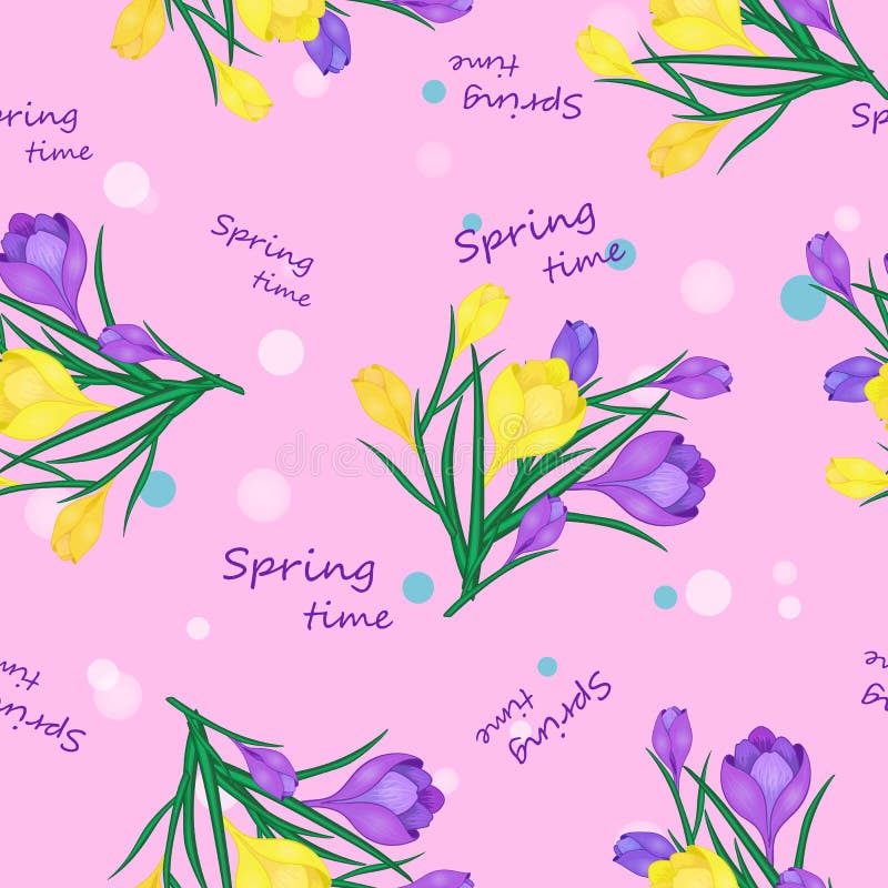 Beautiful Spring Seamless Pattern with Blue Crocuses. Purple Flowers of ...