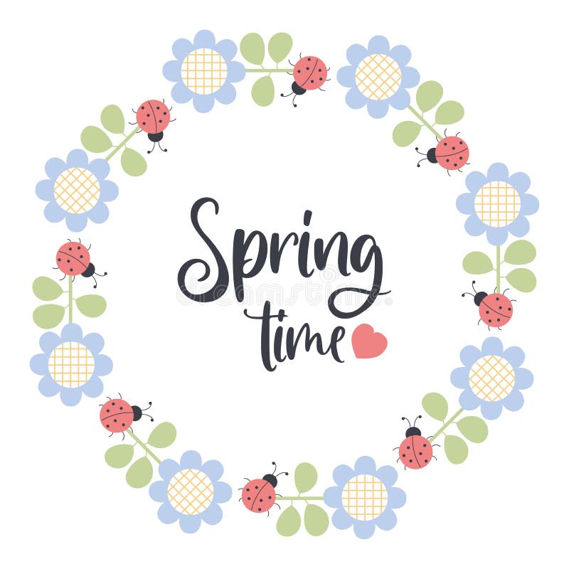 Spring Time. Round Frame with Decorative Sunflower Flowers and Ladybug ...