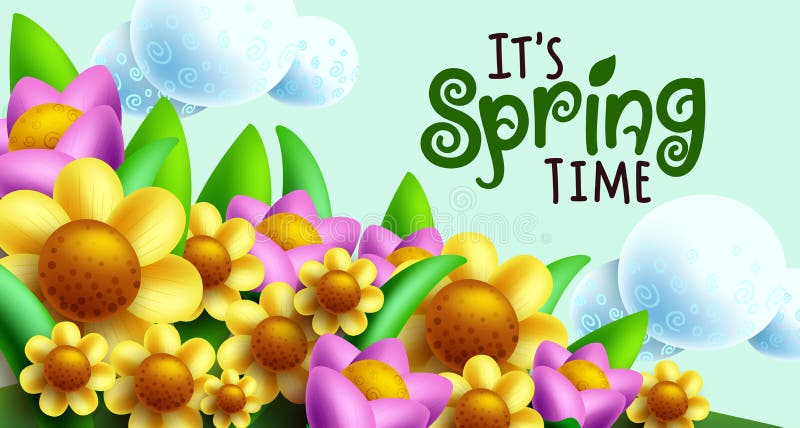 Spring Time Vector Background Design. it`s Spring Time Text in Cute ...