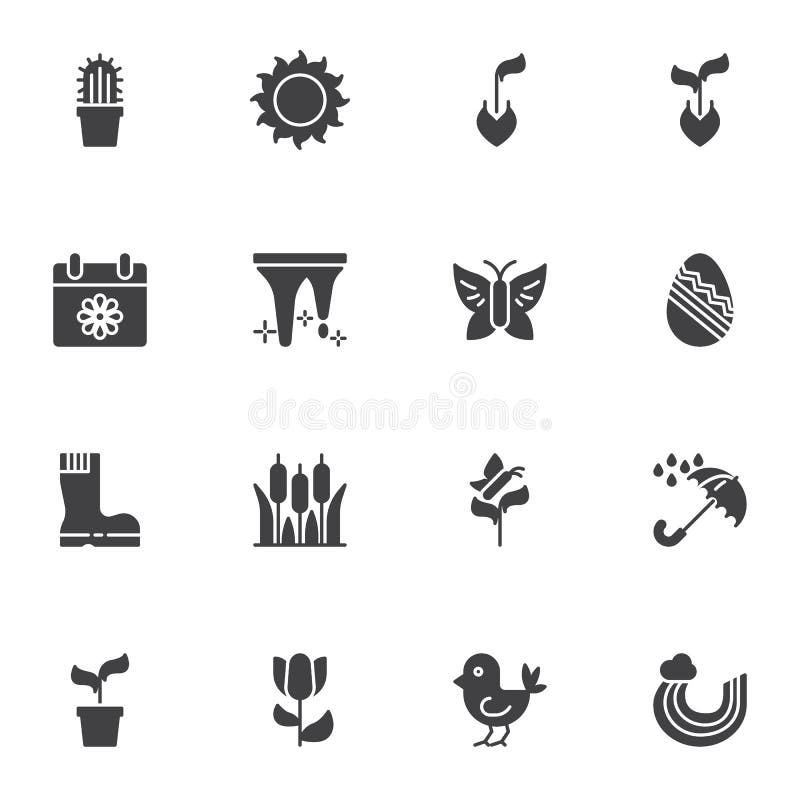 Spring Time Vector Icons Set Stock Vector - Illustration of pixel ...
