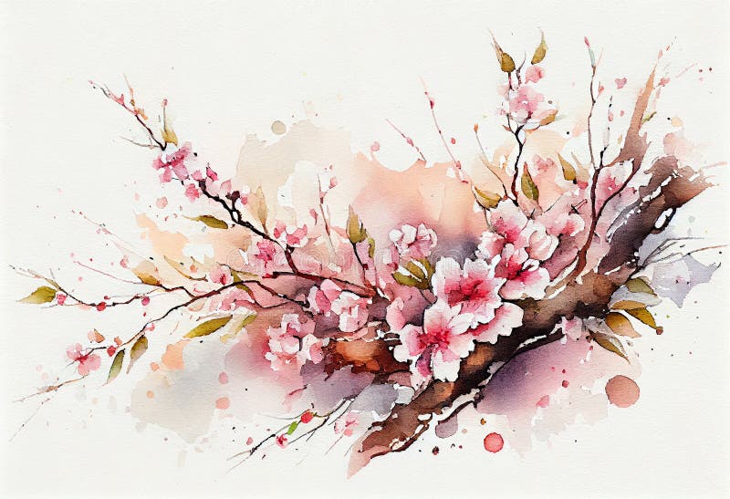 Spring Time Watercolour Cherry Blossom Sakura. Generative Ai Stock ...