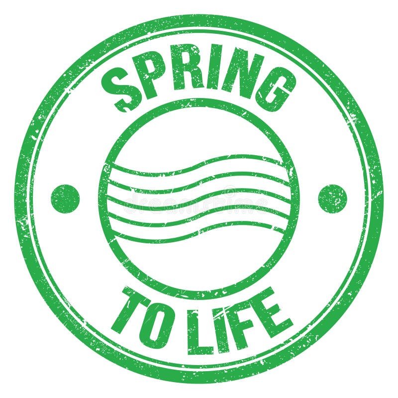 SPRING TO LIFE Text on Green Round Postal Stamp Sign Stock Illustration ...