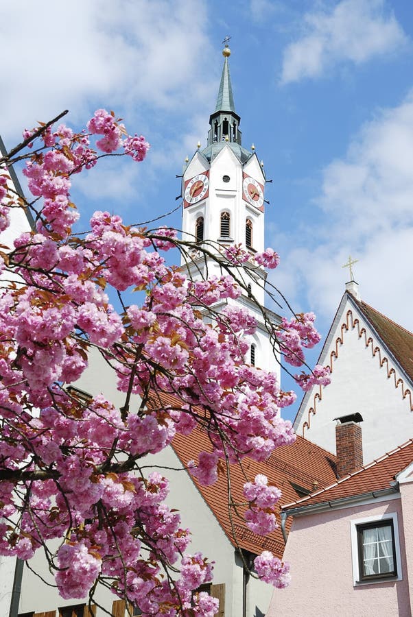 Spring in town stock photo. Image of spring, cherry, building - 20099686