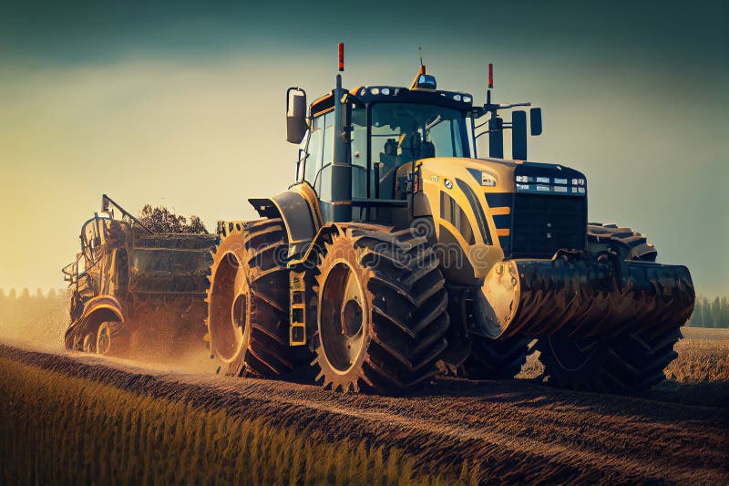 In the Spring,the Tractor in Farmland Farming Stock Illustration ...