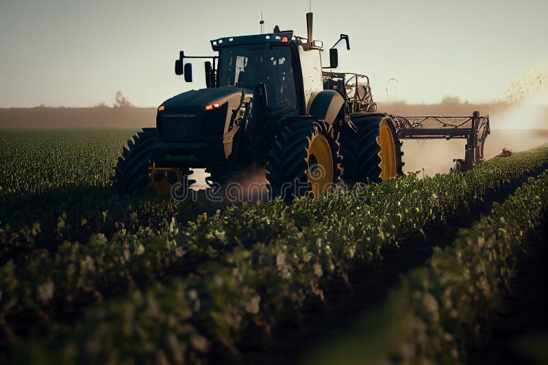 In the Spring,the Tractor in Farmland Farming Stock Illustration ...