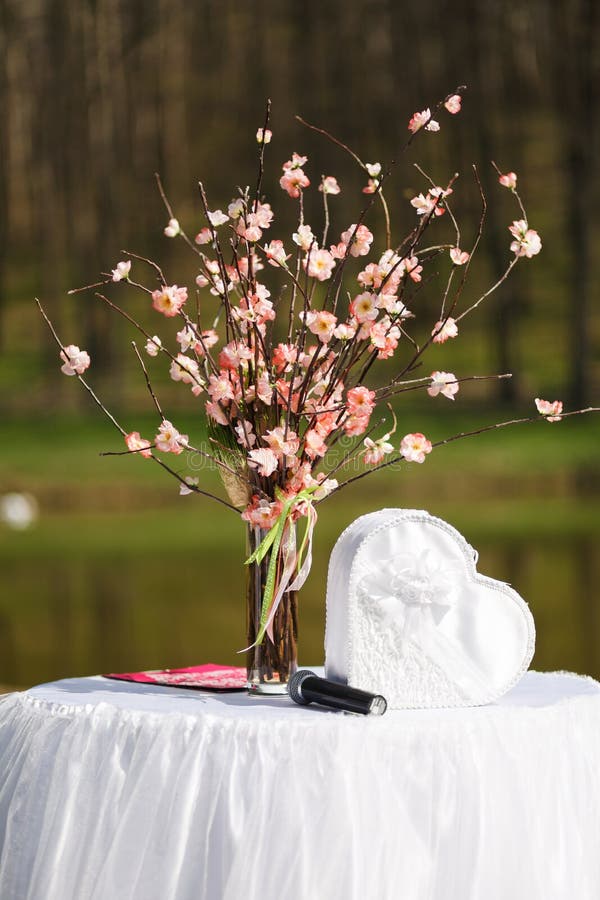 Spring Tree in Blossom Branches in Vase at Wedding Ceremony Stock Image ...