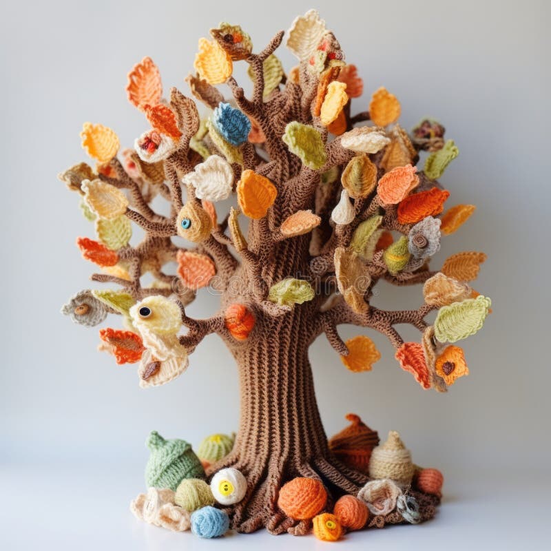 Spring Tree Crocheted with Colored Leaves and Balls Stock Illustration ...