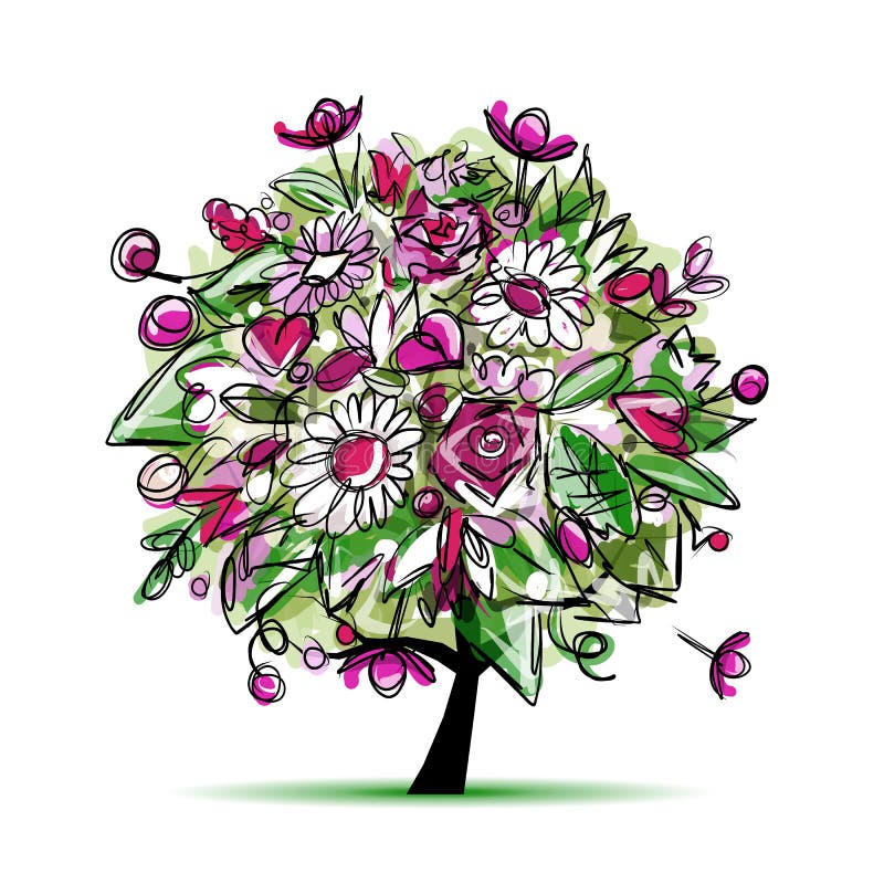 Spring Tree Green with Birds for Your Design Stock Vector ...