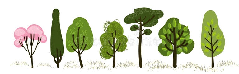 Spring Tree Set Isolated on White.Cartoon Forest Trees Stock ...