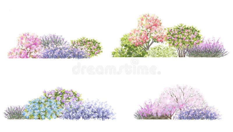 Watercolor Flower Tree Side View for Landscape Stock Image - Image of ...