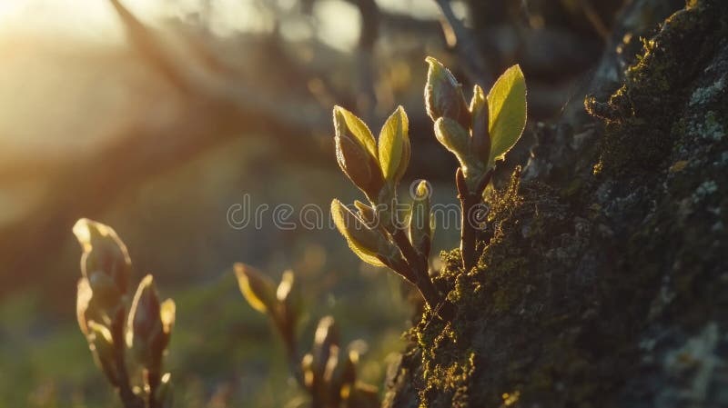 Spring Tree Sprouts in Sunlight Stock Photo - Image of transition ...