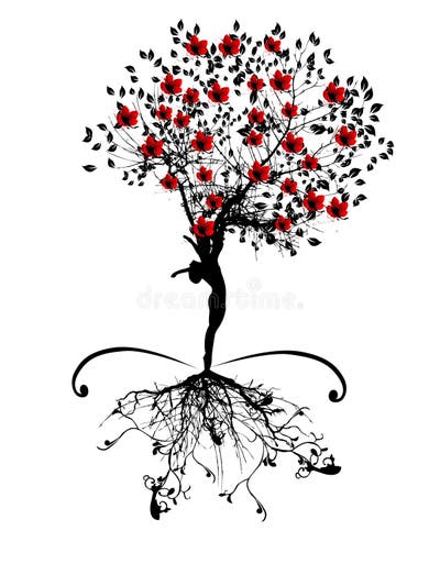 Spring Tree with Women Silhouette Stock Vector - Illustration of ...