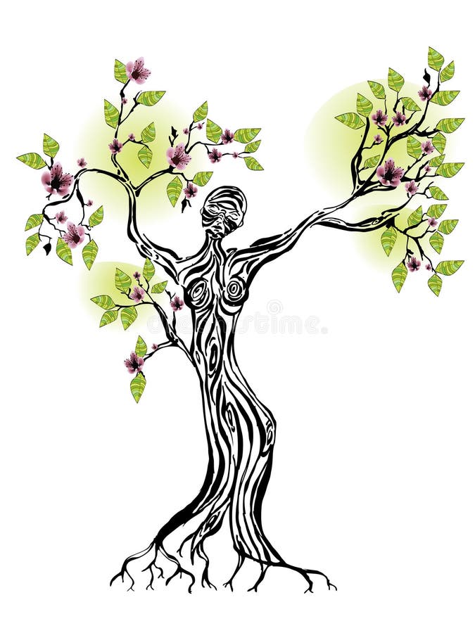 Colorful Tree with Women Silhouette Stock Vector - Illustration of ...