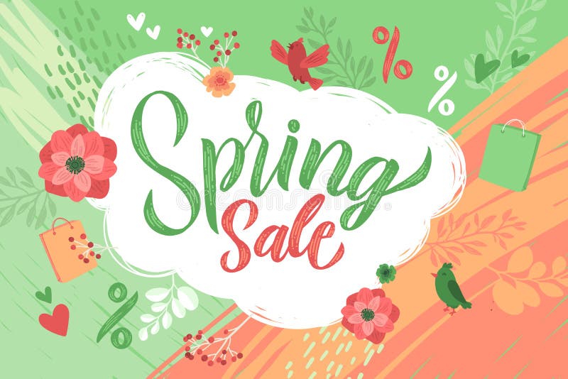 Spring. Trendy Script Lettering Design Spring Sale. - Vector ...