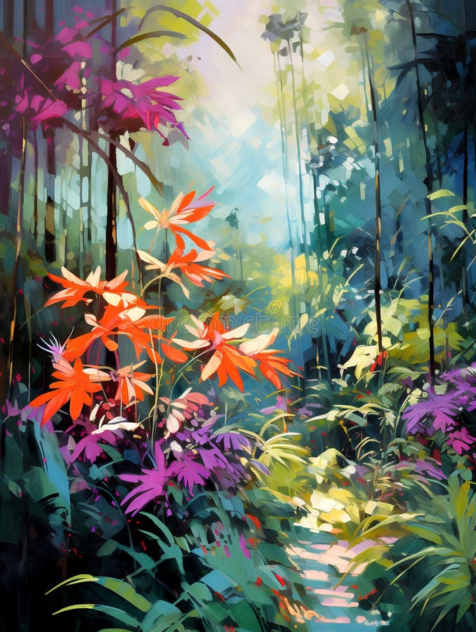 Spring Tropical Forest. Oil Painting in Impressionism Style Stock ...