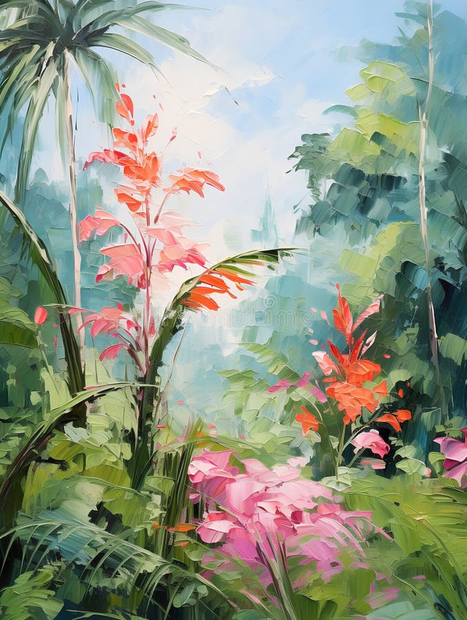 Spring Tropical Forest. Oil Painting in Impressionism Style Stock ...