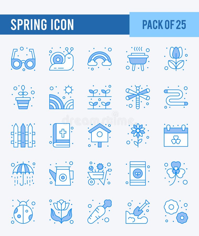 25 Spring. Two Color Icons Pack. Vector Illustration Stock Vector ...