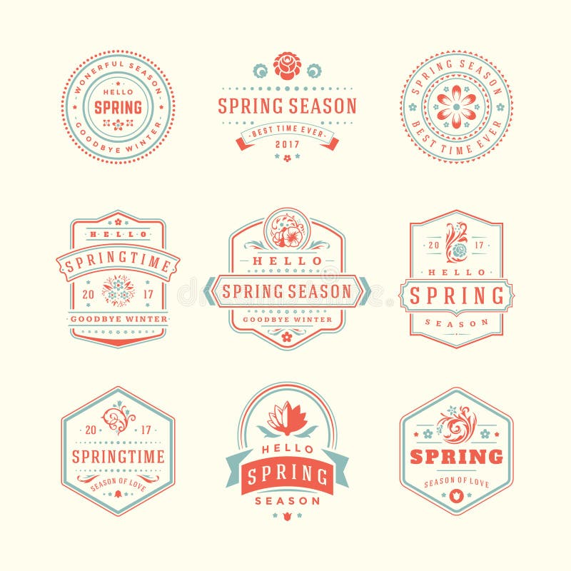 Spring Typographic Badges Design Set. Stock Vector - Illustration of ...