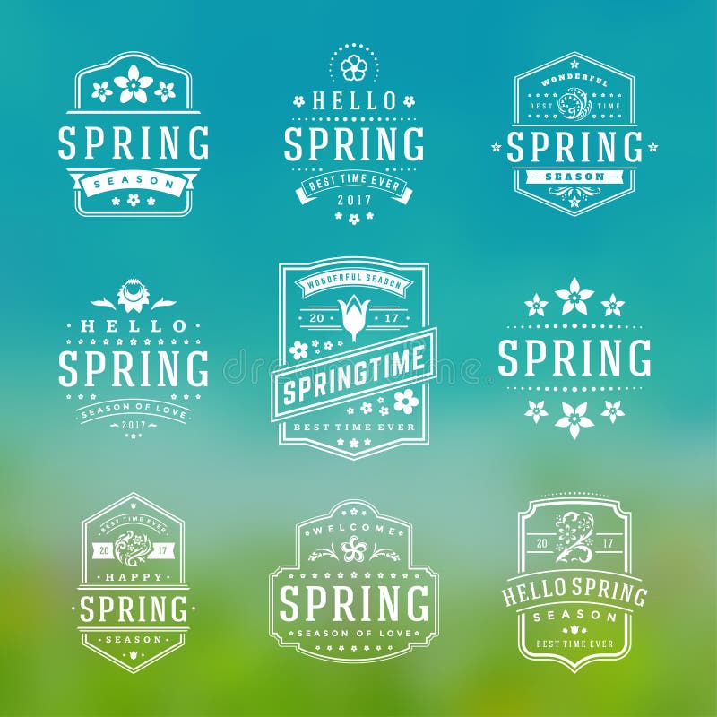 Spring Typographic Badges Design Set. Stock Vector - Illustration of ...