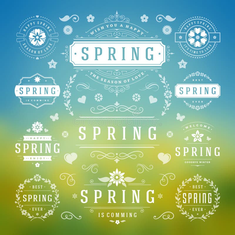 Spring Typographic Design Set. Retro and Vintage Style Templates Stock ...