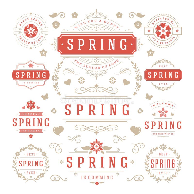Spring Typographic Design Set. Retro and Vintage Style Templates Stock ...