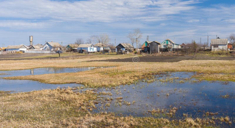 Spring in Ukrainian Rural Area Stock Image - Image of overflow, expanse ...
