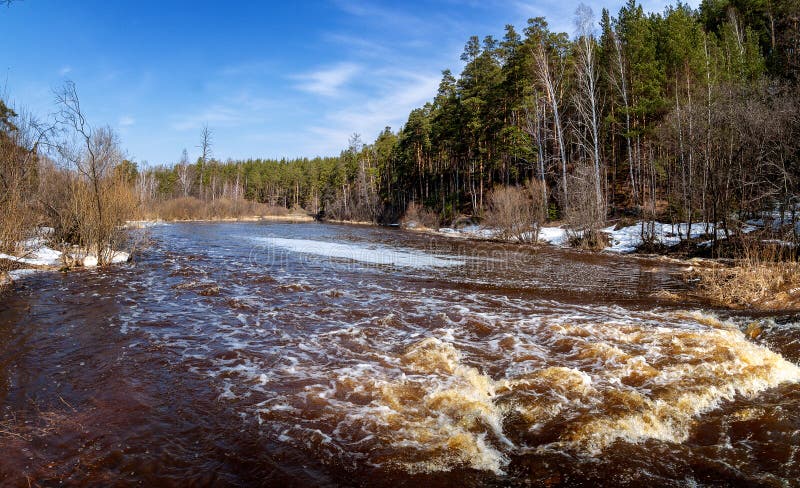 The Spring of the Ural Landscape with River and Forest, Russia Stock ...