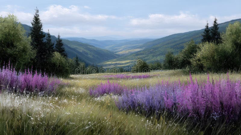 Spring Valley Scenery, Spring Valley View with Pastel Tones, Flowers ...