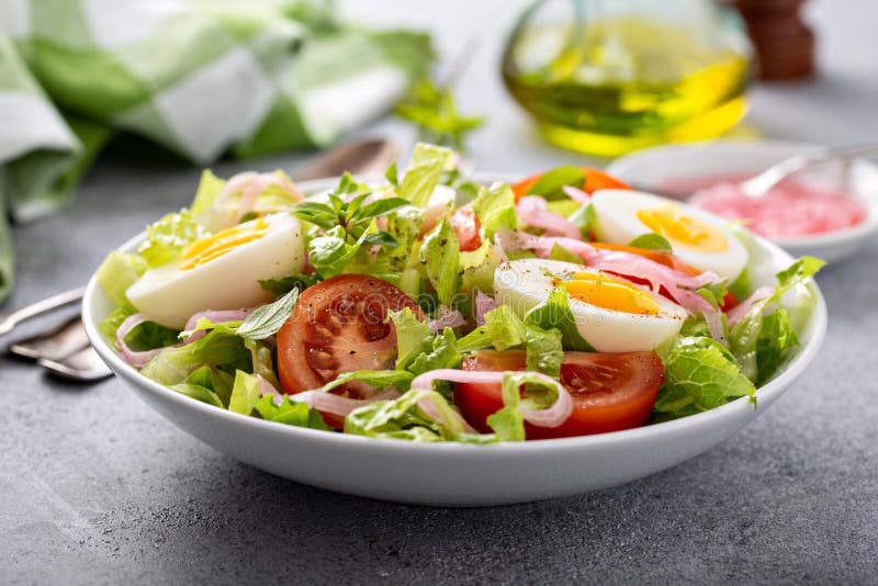 Spring Vegetable Salad with Boiled Eggs Stock Photo - Image of closeup ...