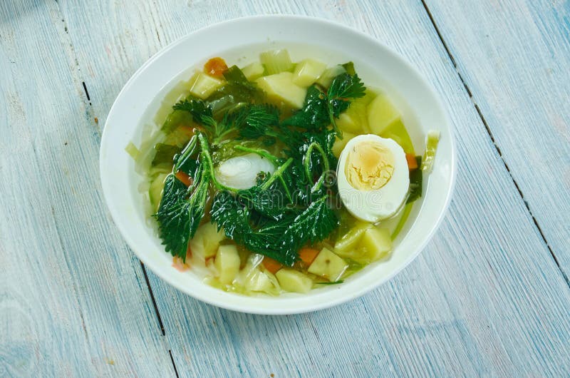Spring Vegetable Soup Nettle with Egg Stock Image - Image of meal ...