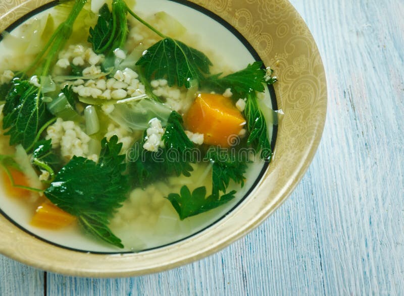 Spring Vegetable Soup Nettle with Wheat Groats Stock Image - Image of ...