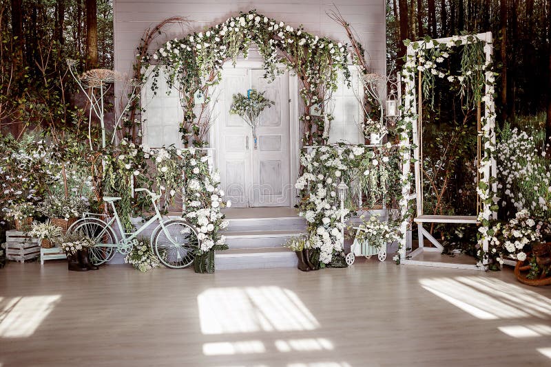 Spring Veranda. Artificial Photo Zone Stock Photo - Image of gardening ...