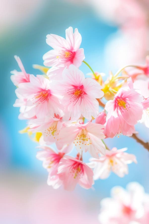 Spring Vertical Backdrop with Soft Tender Cherry Blossoms in Full Bloom ...