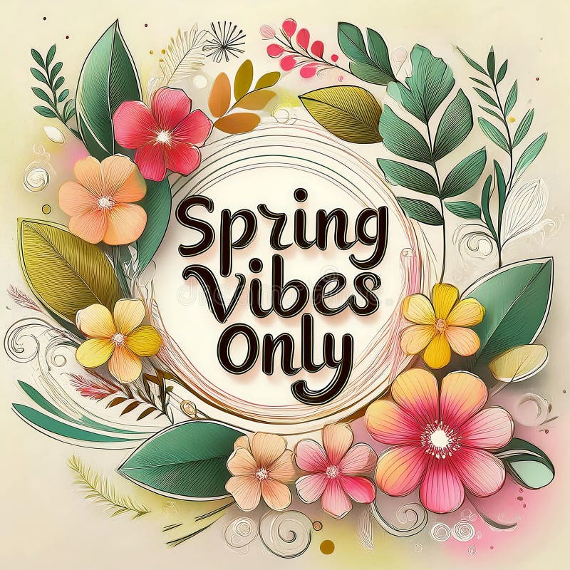 Spring Vibes only Design with Elegant Script and Vibrant Floral ...