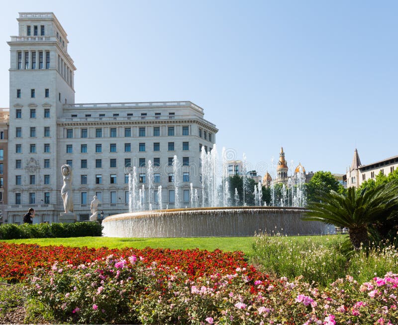 Spring View of Catalonia Square. Barcelona Stock Photo - Image of urban ...