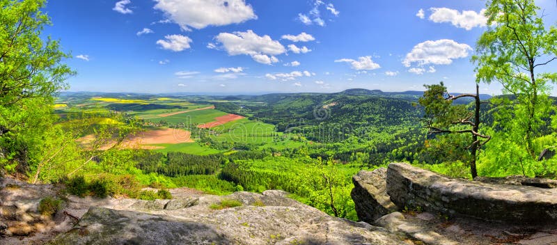 Spring View on the Forest and Fields Stock Photo - Image of hill ...
