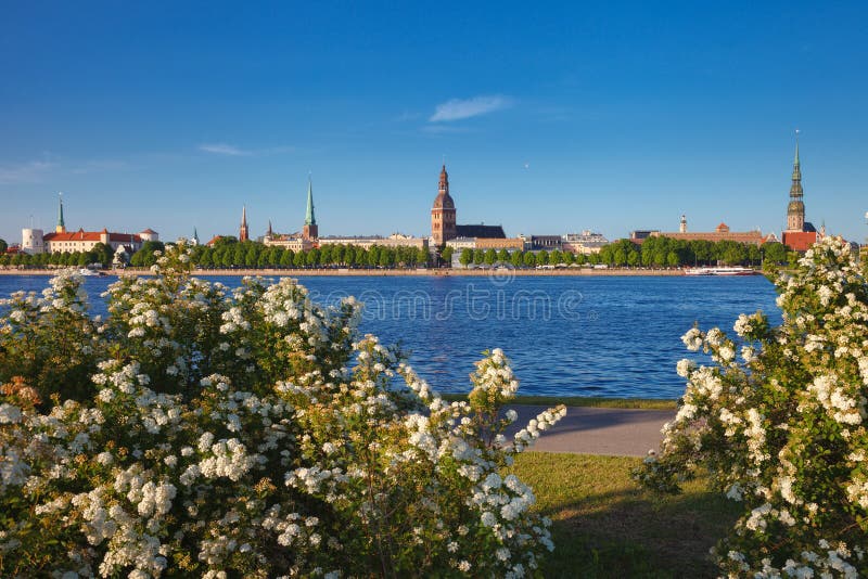 Spring View of Old Town of Riga and Daugava River. Riga, Latvia. Stock ...