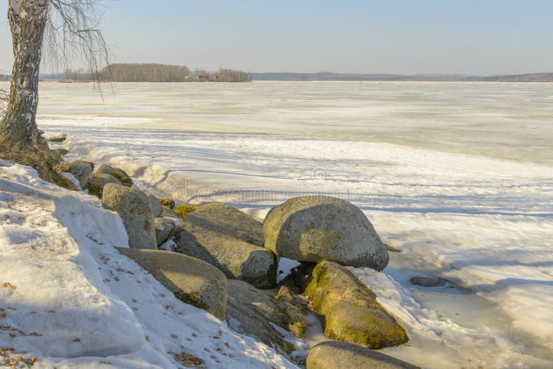 Spring View of the Pond Under the Melting Ice Stock Photo - Image of ...